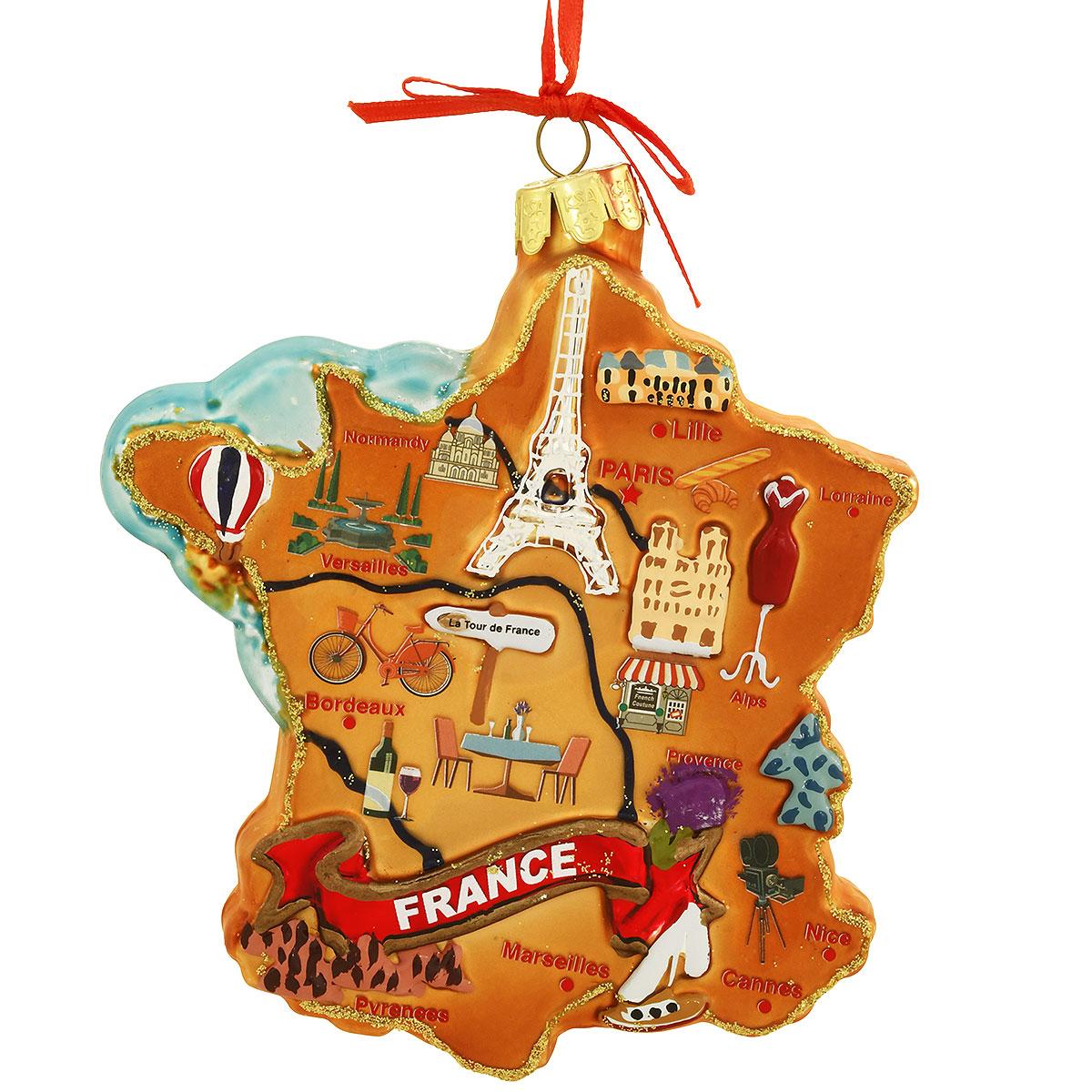 France Map Glass Ornament