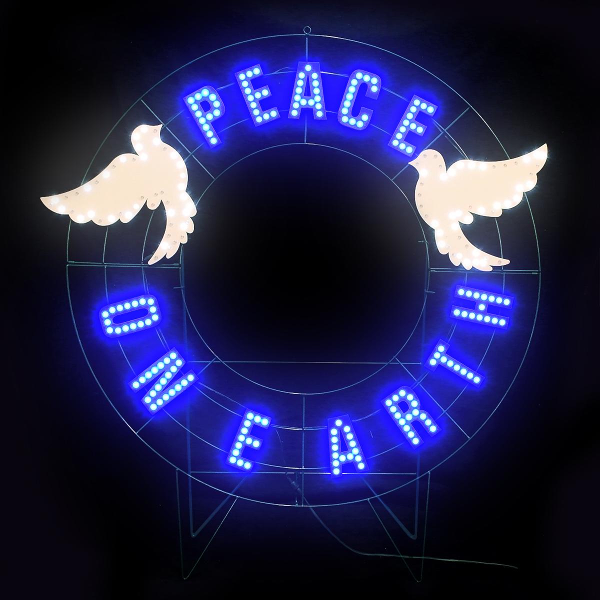 40 Inch Peace On Earth Wreath With Blue And Pure White Micro LED Lights