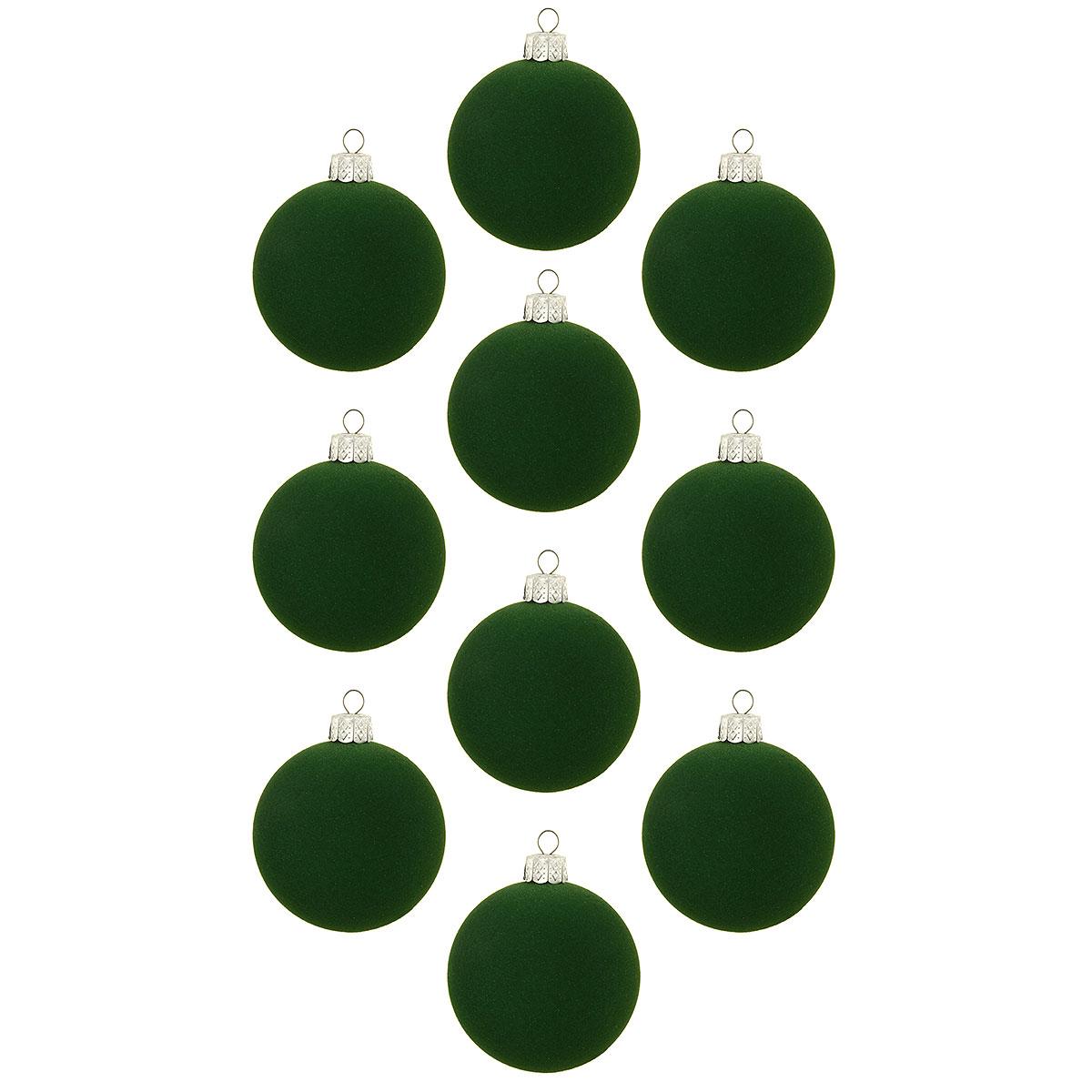 Emerald Green Velvet Flocked Shatterproof Ornament Set Of 12