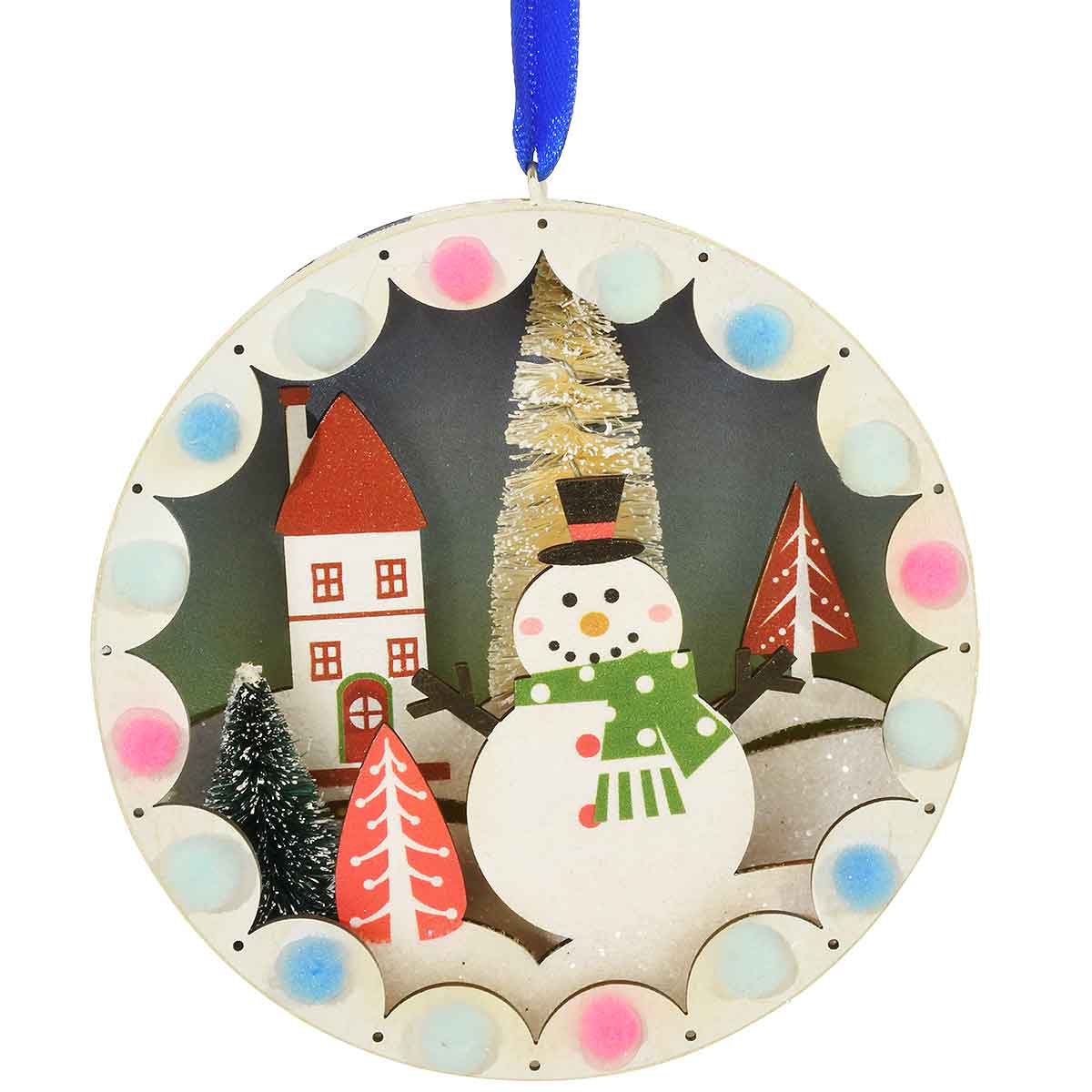 Disc With Snowman Scene Ornament