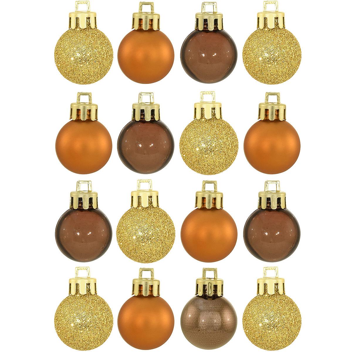 16 Piece Plastic Mini Ornament Set, Gold/Copper/Bronze