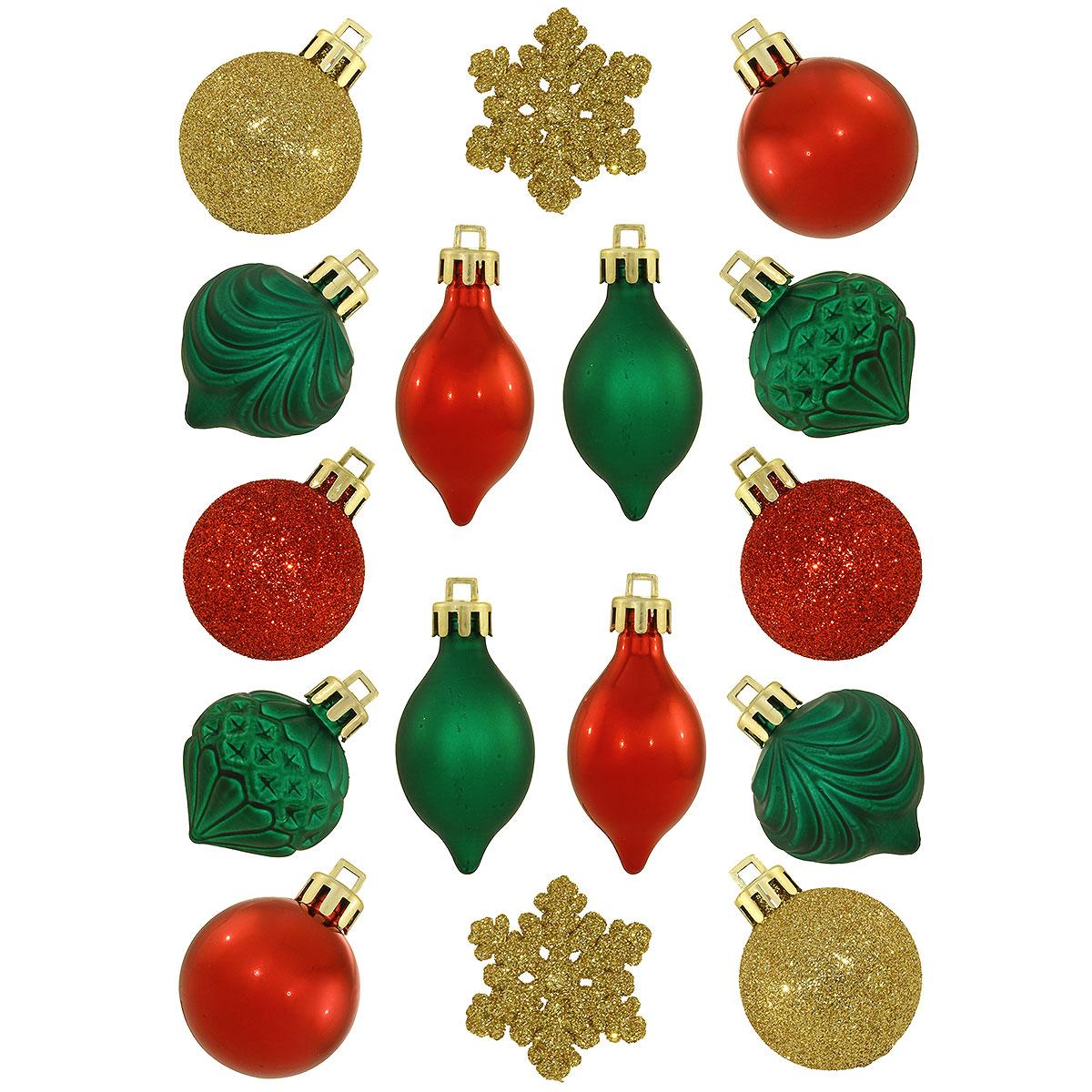 20 Piece Plastic Ball/Onion/Drop/Snowflake Mini Ornament Set, Red/Gold ...