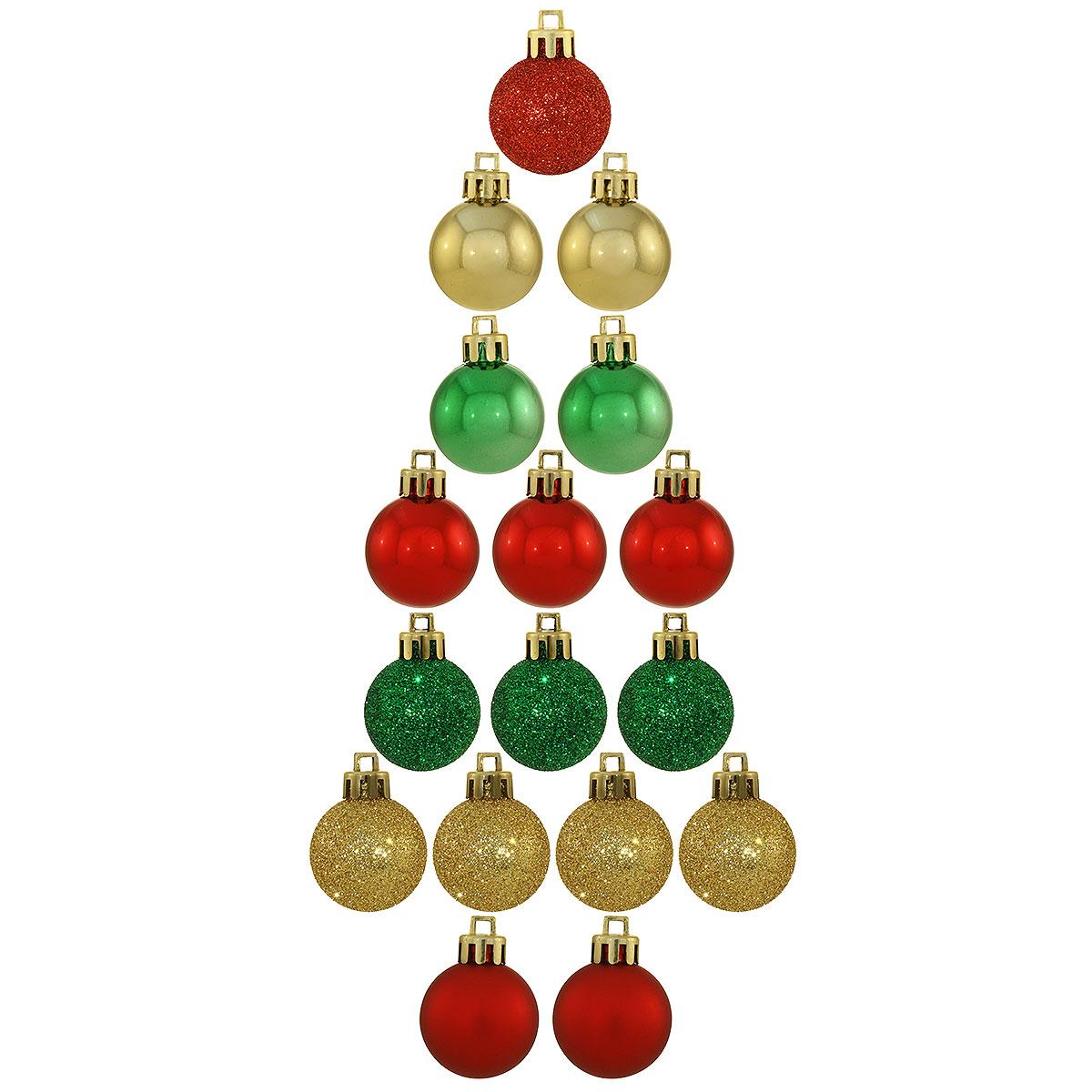 17 Piece Ball Mini Ornament Set, Red/Green/Gold