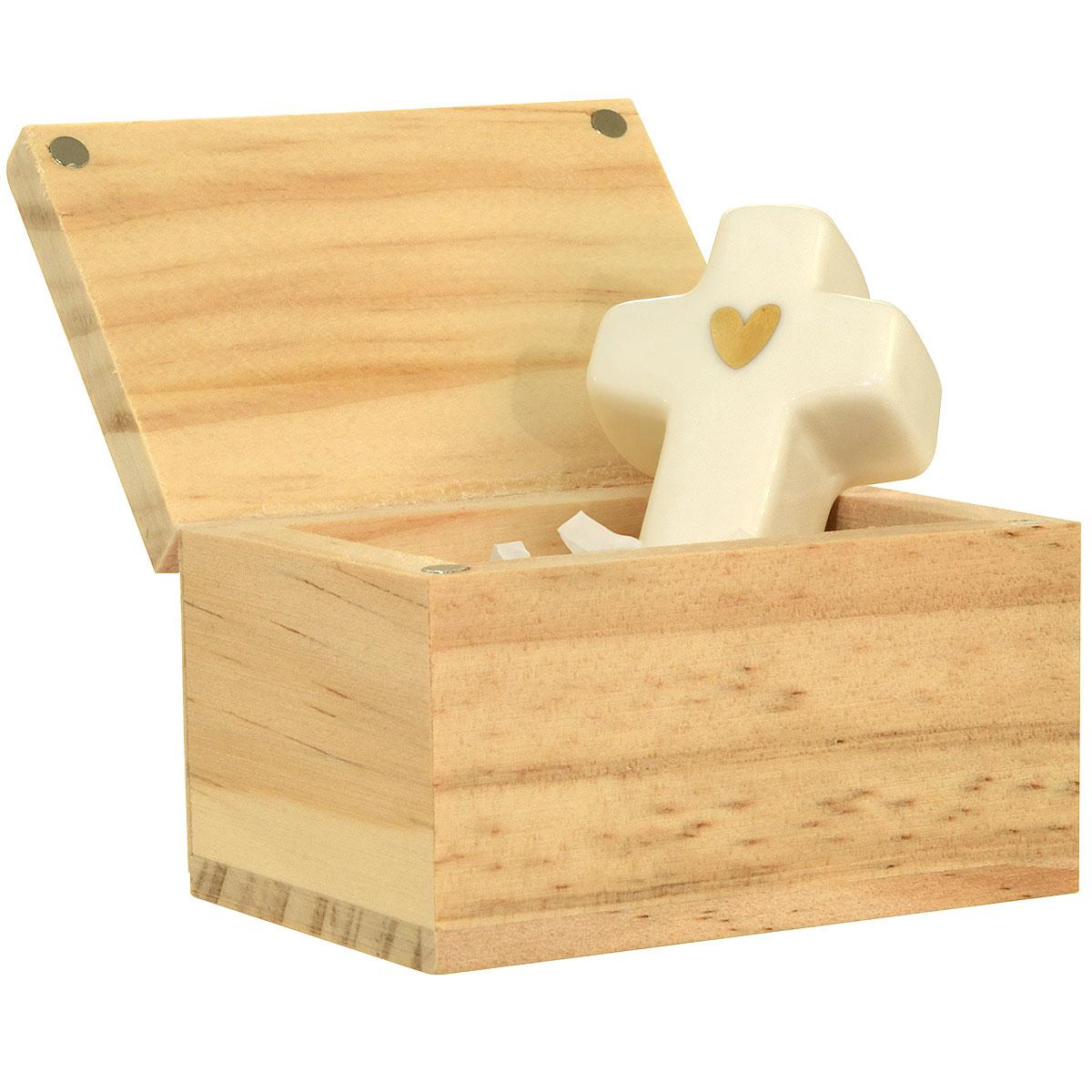 Ceramic Cross Figure In Wood Box