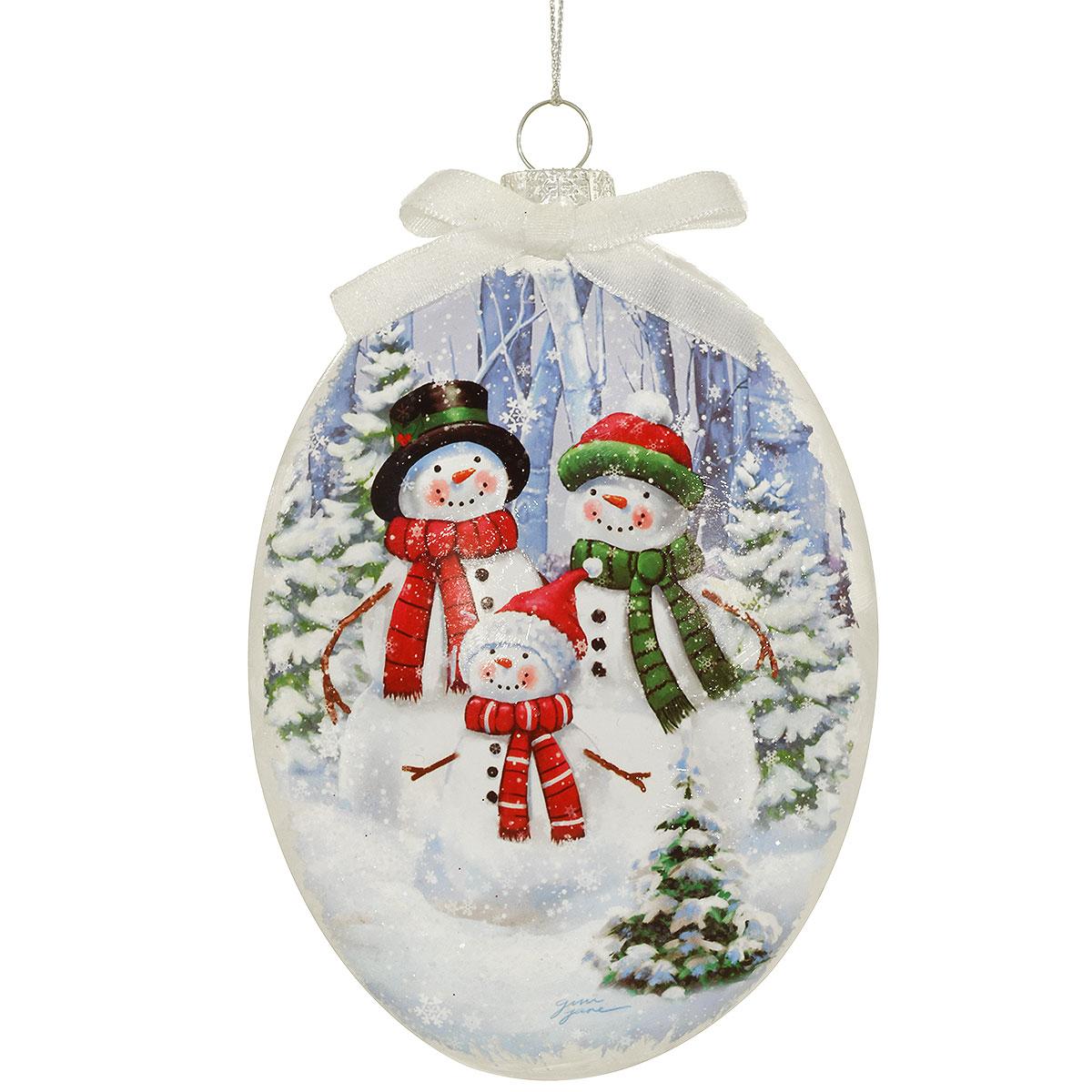 Snowman Family Luminary Inch Glass Ornament